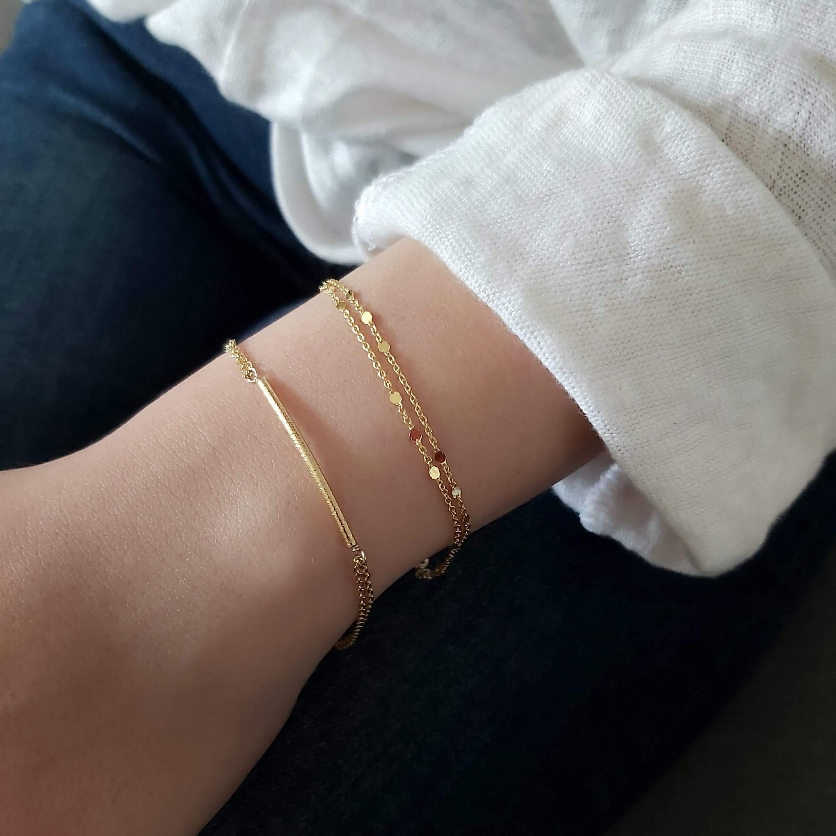 Dainty Double Stranded Gold Chain Bracelet with Tiny Dots– annikabella